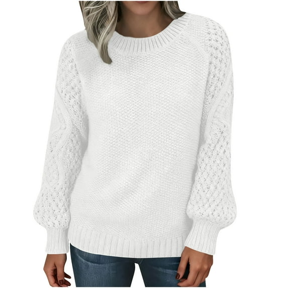 Generic Womens Hollow Out Knit Sweaters Casual Long Sleeve Crew Neck ...