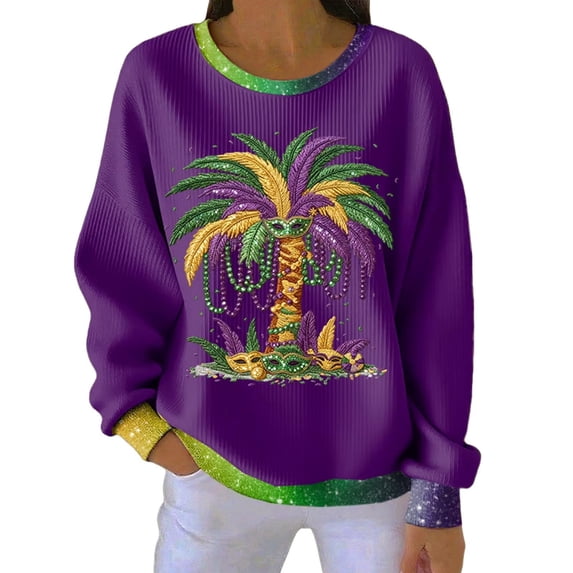 Generic Womens Mardi Gras Sweatshirt 2026 Long Sleeve Knit with Palm ...