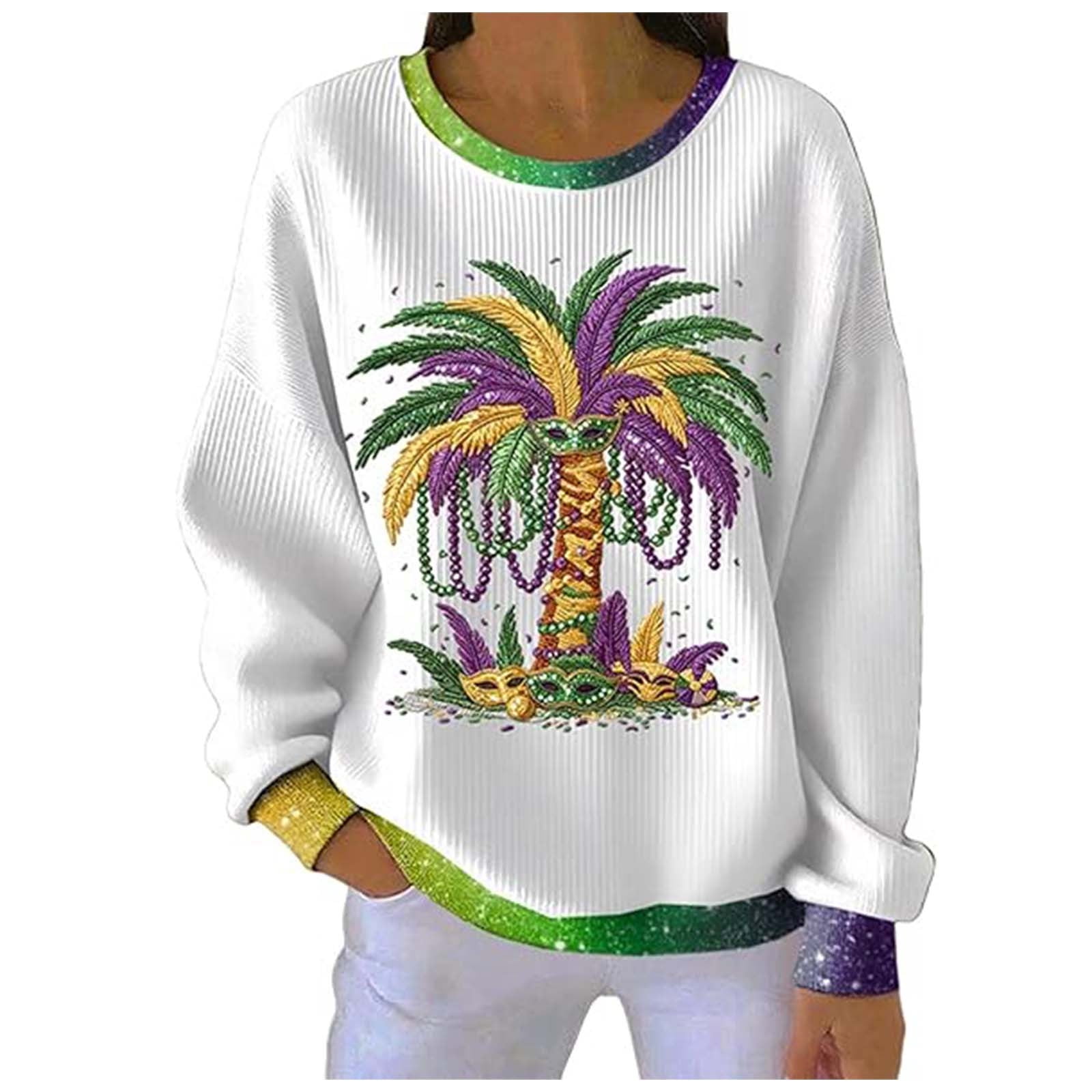 Generic Womens Mardi Gras Sweatshirt 2026 Long Sleeve Knit with Palm ...