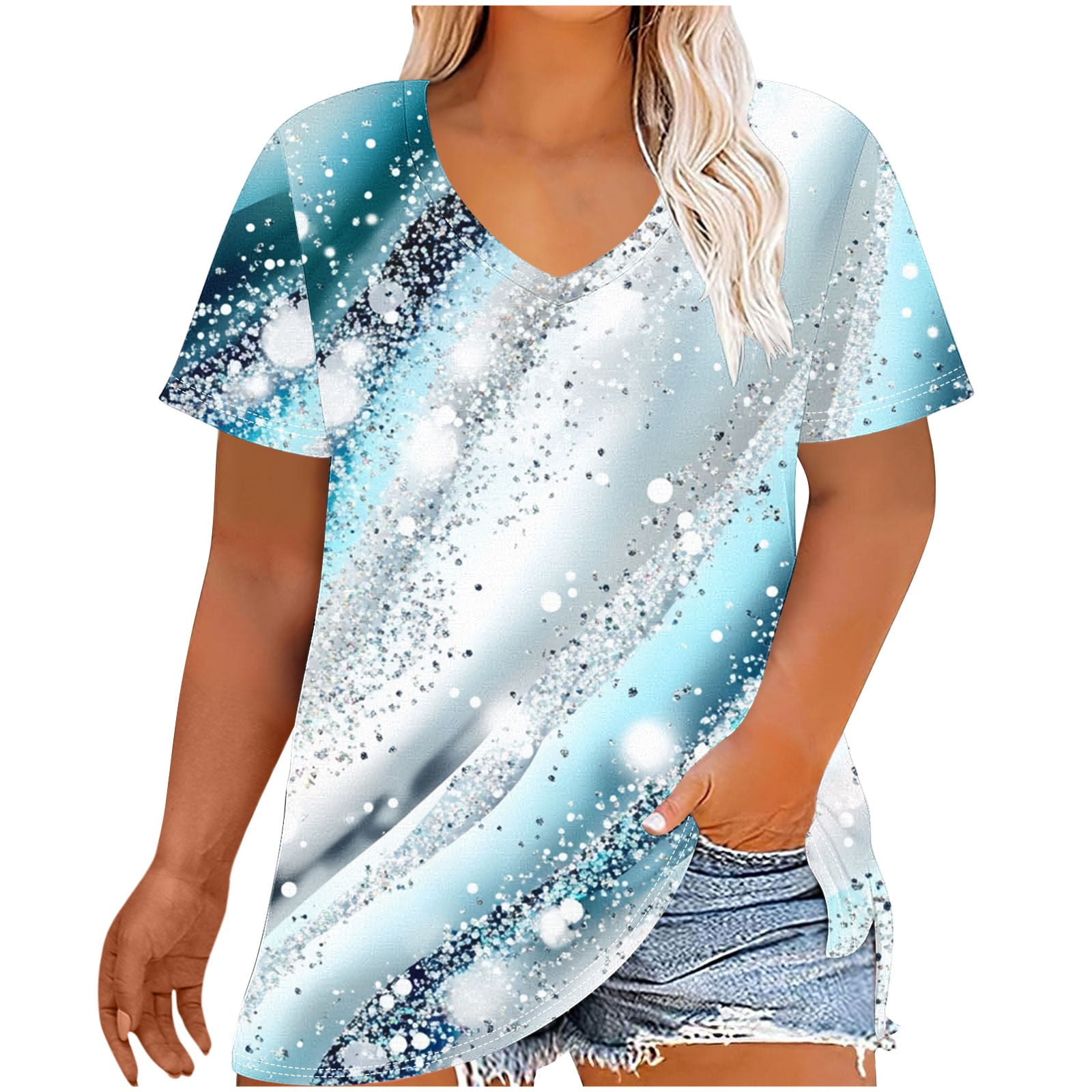 Generic Womens Plus Size V Neck T Shirts Short Sleeve Tops Casual ...