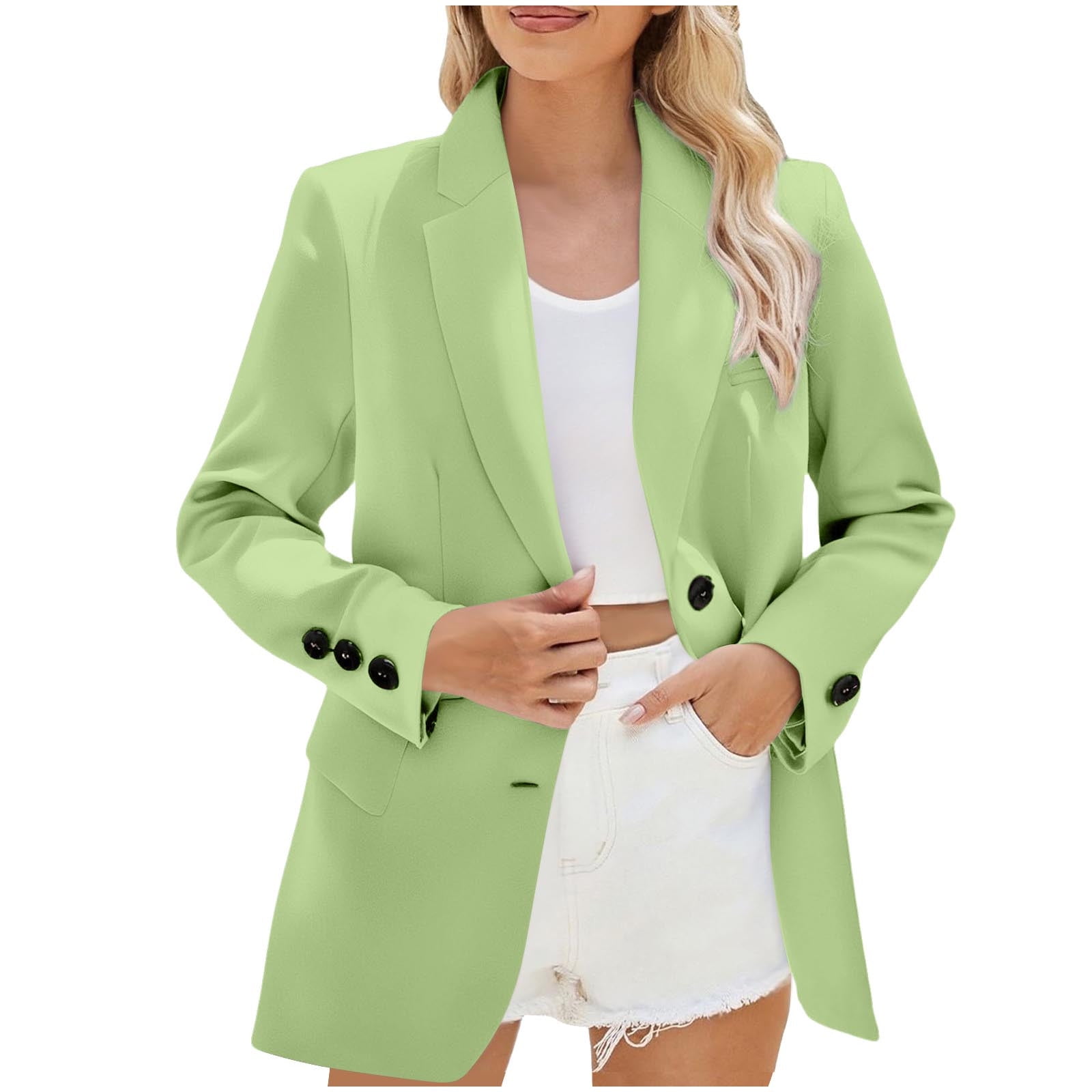 Generic Womens Solid Blazer Long Sleeve Button Lapel Collar Office ...