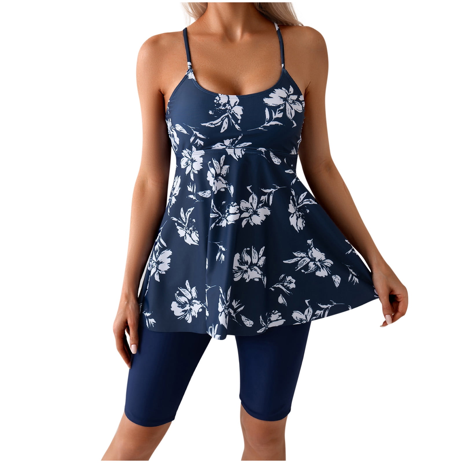 Generic Womens Two Piece Swimdresses Floral Print Flowy Modest Tankini ...