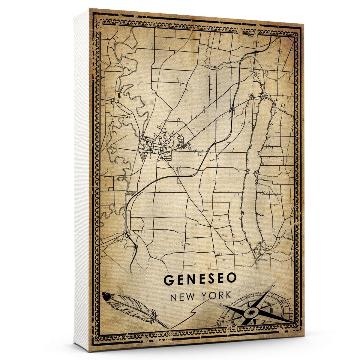 Geneseo Vintage Map Prints Canvas, New York Map Art Canvas, Canvas ...