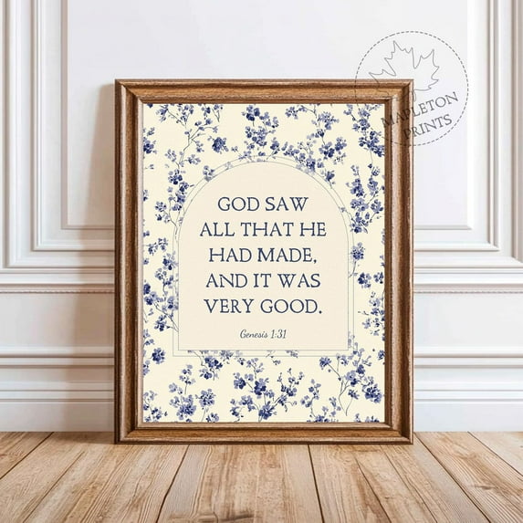 Genesis 1:31 Bible Verse Print, Christian Wall Art, Scripture, #4283 ...