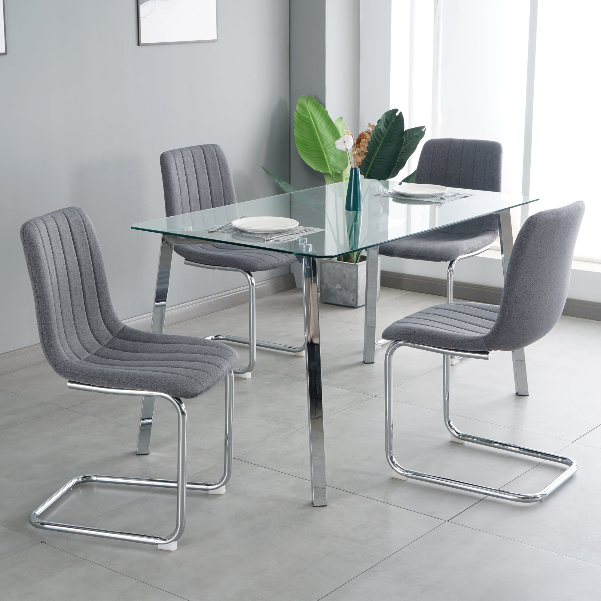 Genesis 5pc Dining Set Tempered Glass Table 4x Side Chairs - Dark Gray ...