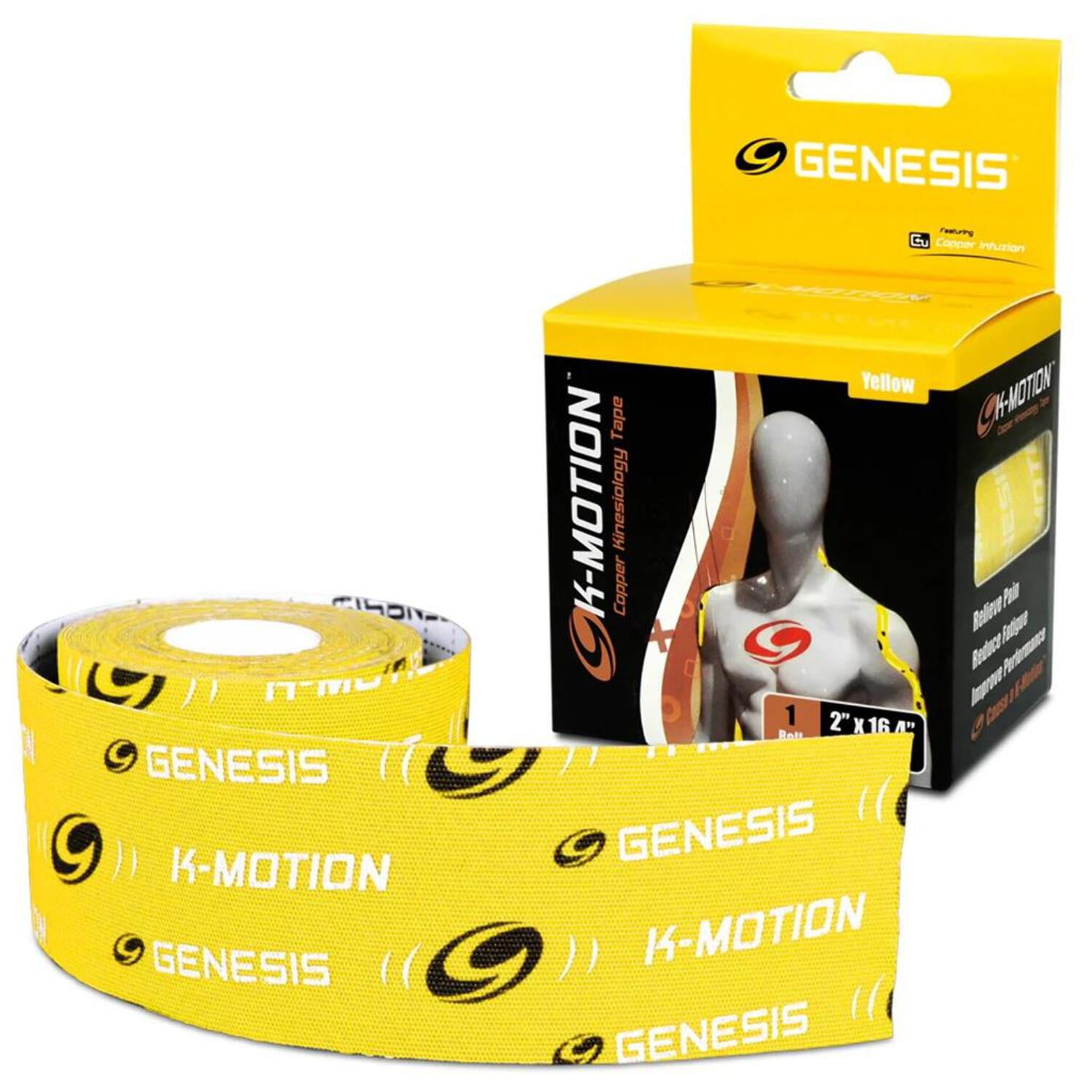 Genesis K-Motion Tape with Copper Infuzion- Yellow UNCUT Roll - Walmart.com