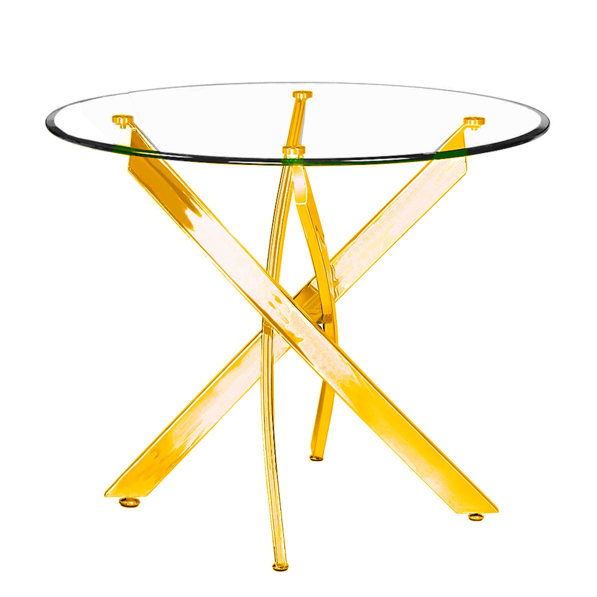 Genesis Round End Table (Gold) - Modern-style Tempered Glass Table with ...