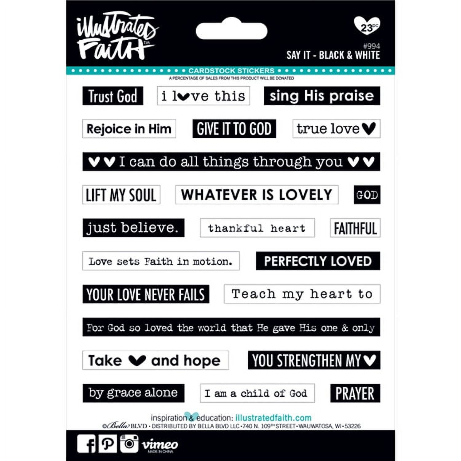 Genesis Stickers 5"X7"-Say It/Black & White, Pk 4, Illustrated Faith ...