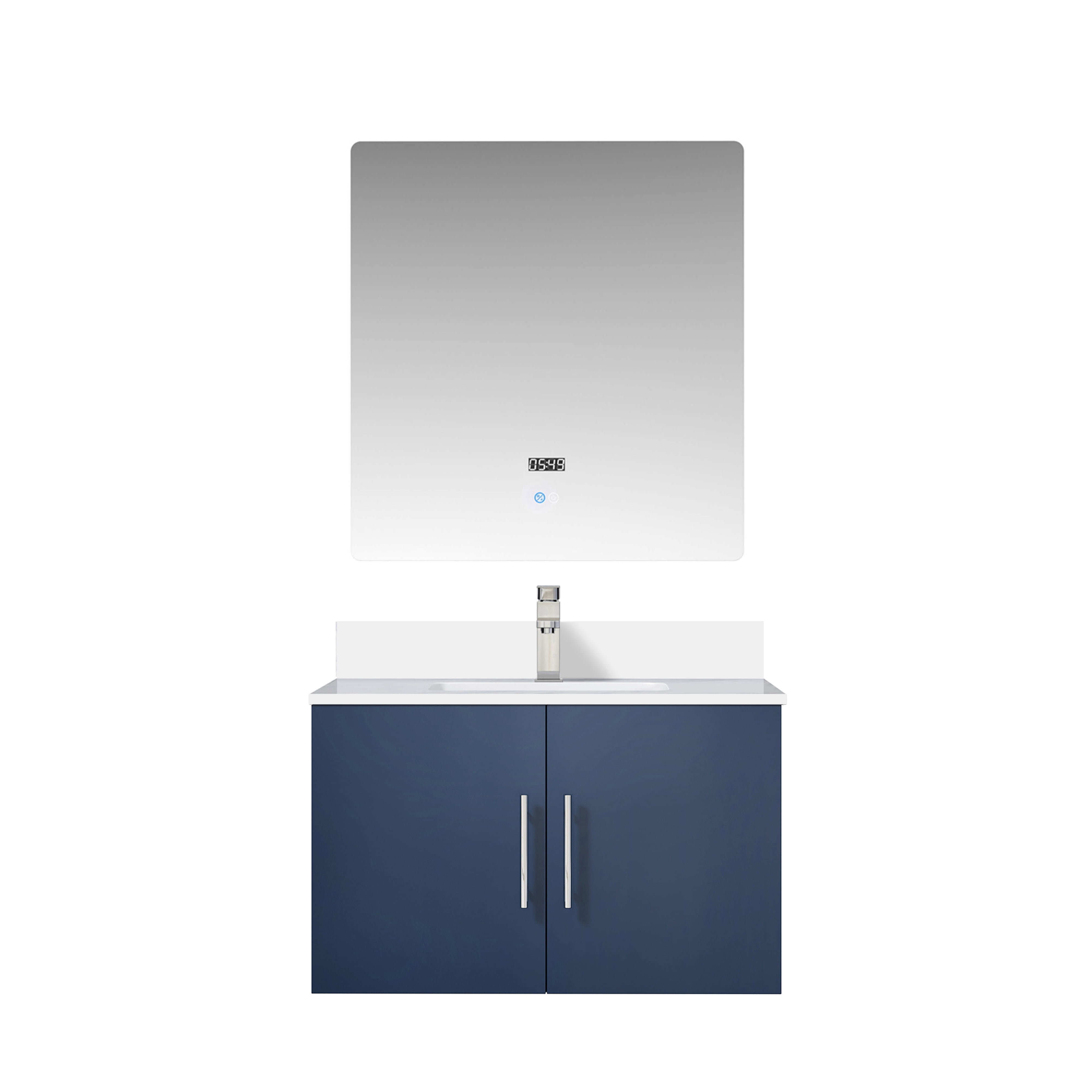 Geneva 30 in. W Navy Blue Vanity, White Quartz Top, Faucet Set, and 30 ...
