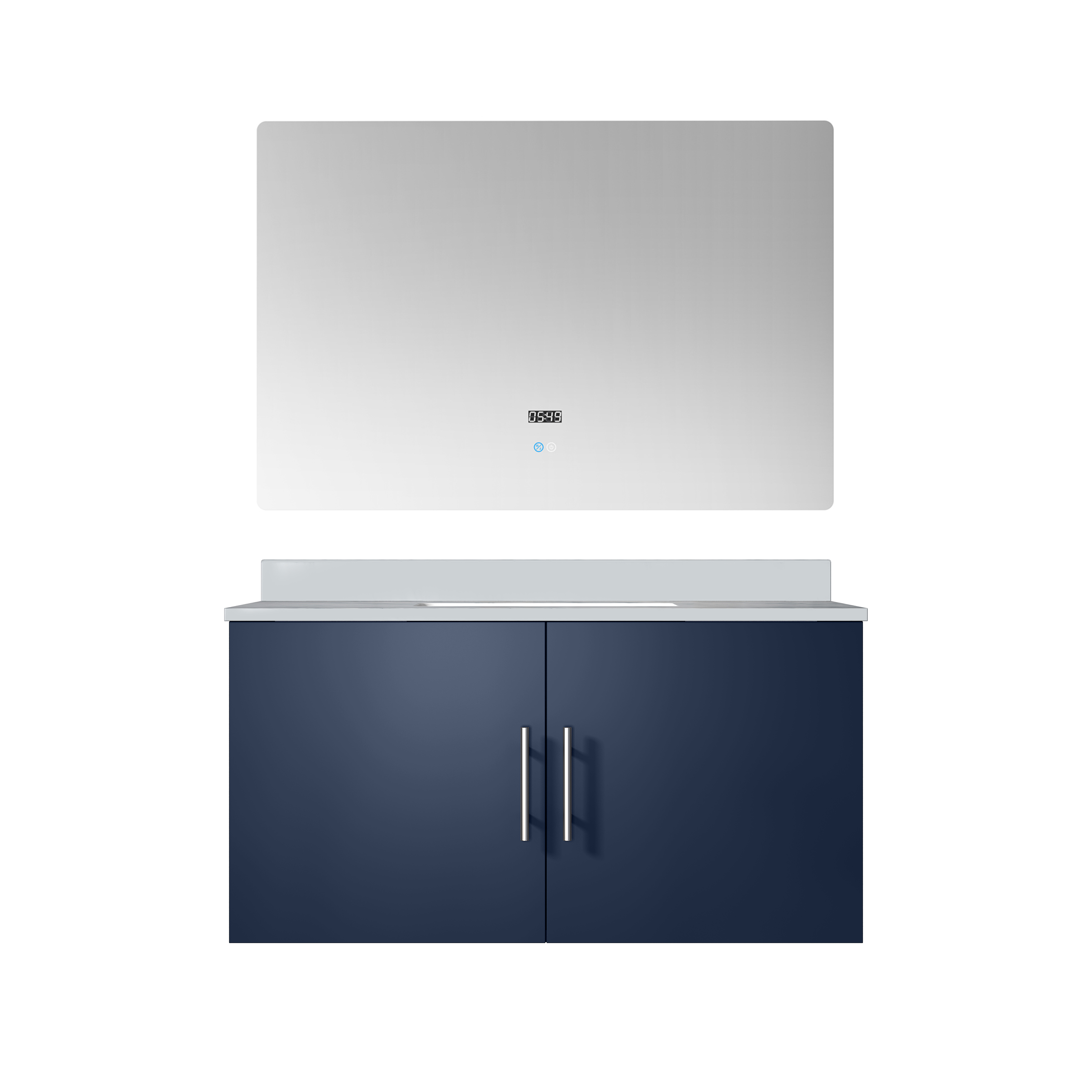 Geneva 36 in. W Navy Blue Bath Vanity, White Quartz Top, and 36 in. LED ...