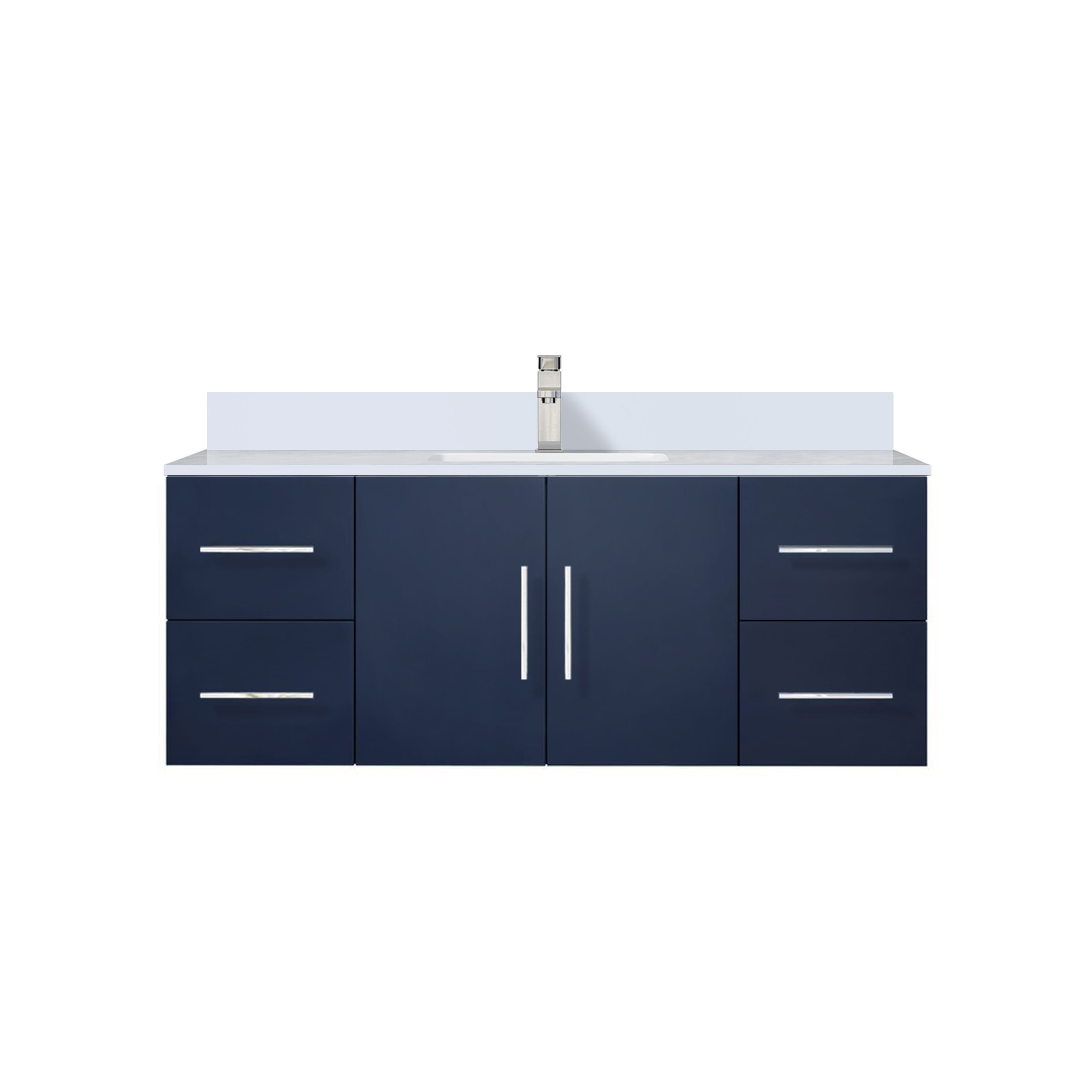 Geneva 48 in. W Navy Blue Bath Vanity, White Quartz Top, and Faucet Set ...