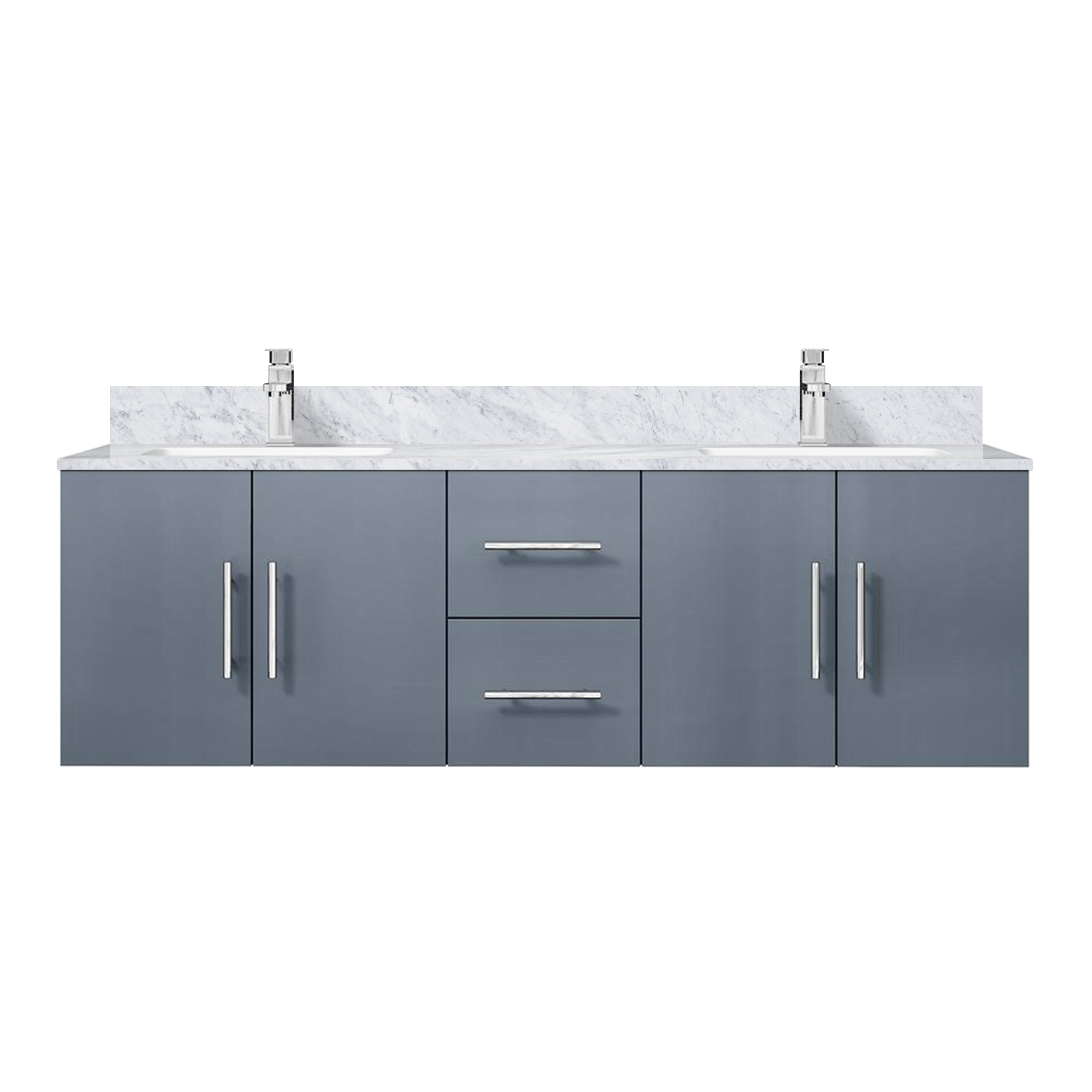 Geneva 60 in. W Dark Grey Double Bath Vanity, Carrara Marble Top, and ...