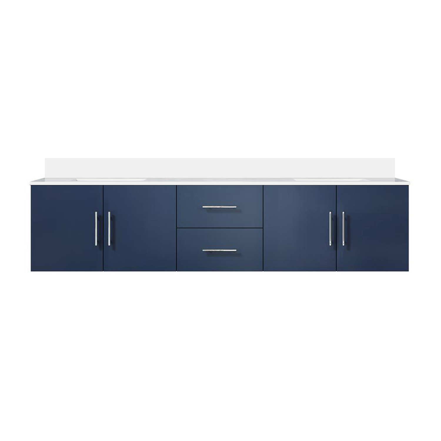 Geneva 80 in. W Navy Blue Double Bath Vanity and White Quartz Top ...