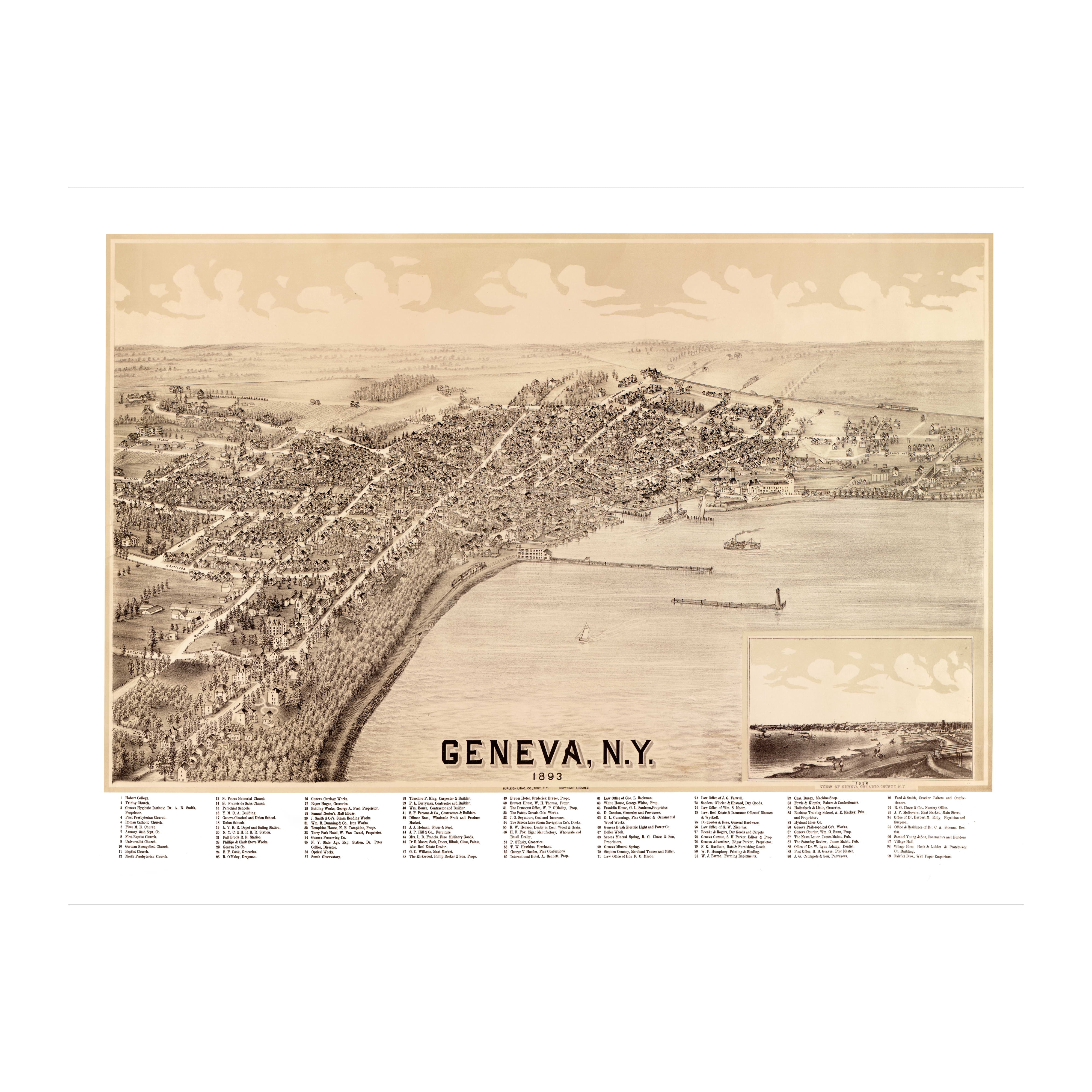 Geneva Art, 1893 Vintage Map of Geneva New York, NY History Wall Decor ...