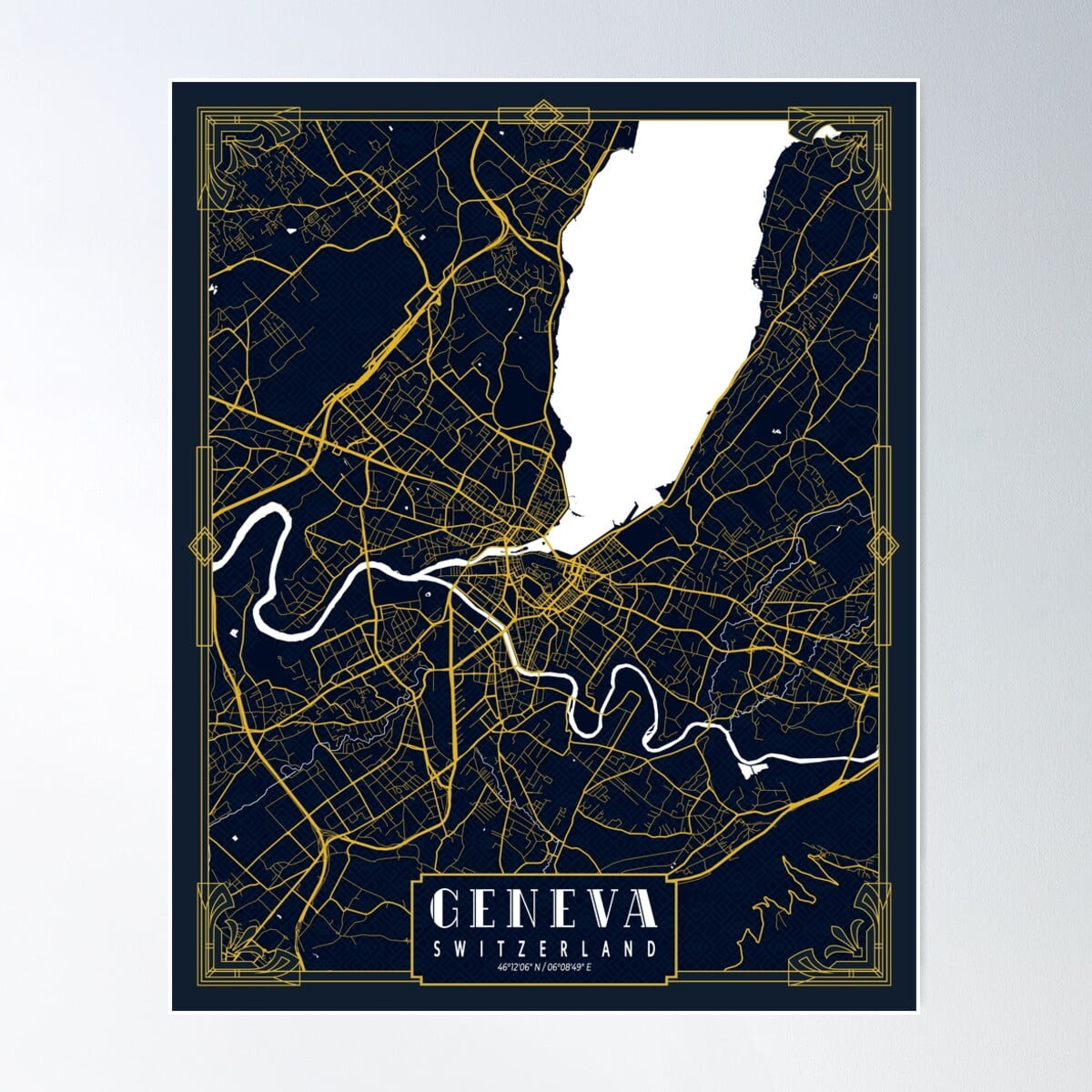 Geneva City Map Of Switzerland - Gold Art Deco Poster Wall Art, Modern ...