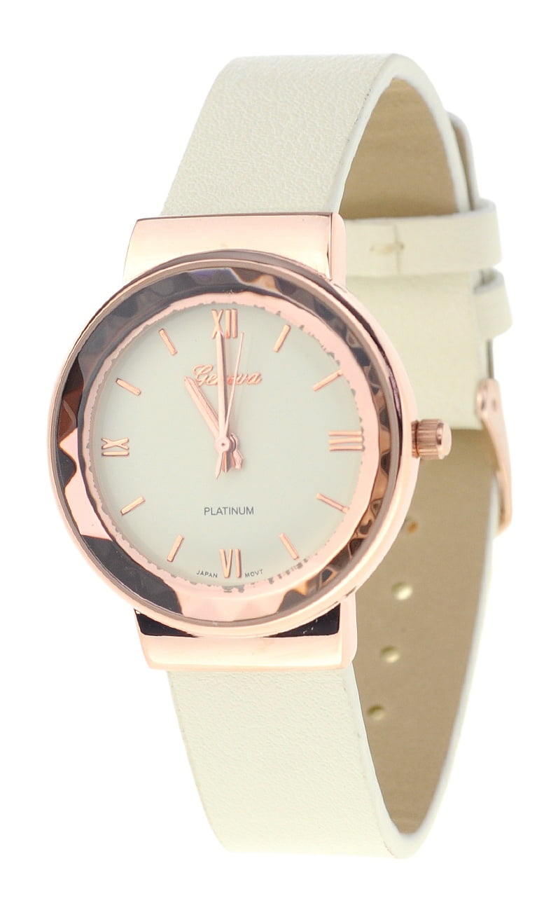 Geneva Japanese Movement Stainless Steel Back Casual Ivory Faux Leather ...