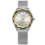 Geneva Ladies Silver Tone Tone 34mm Genuine Diamond Faceted Bezel ...