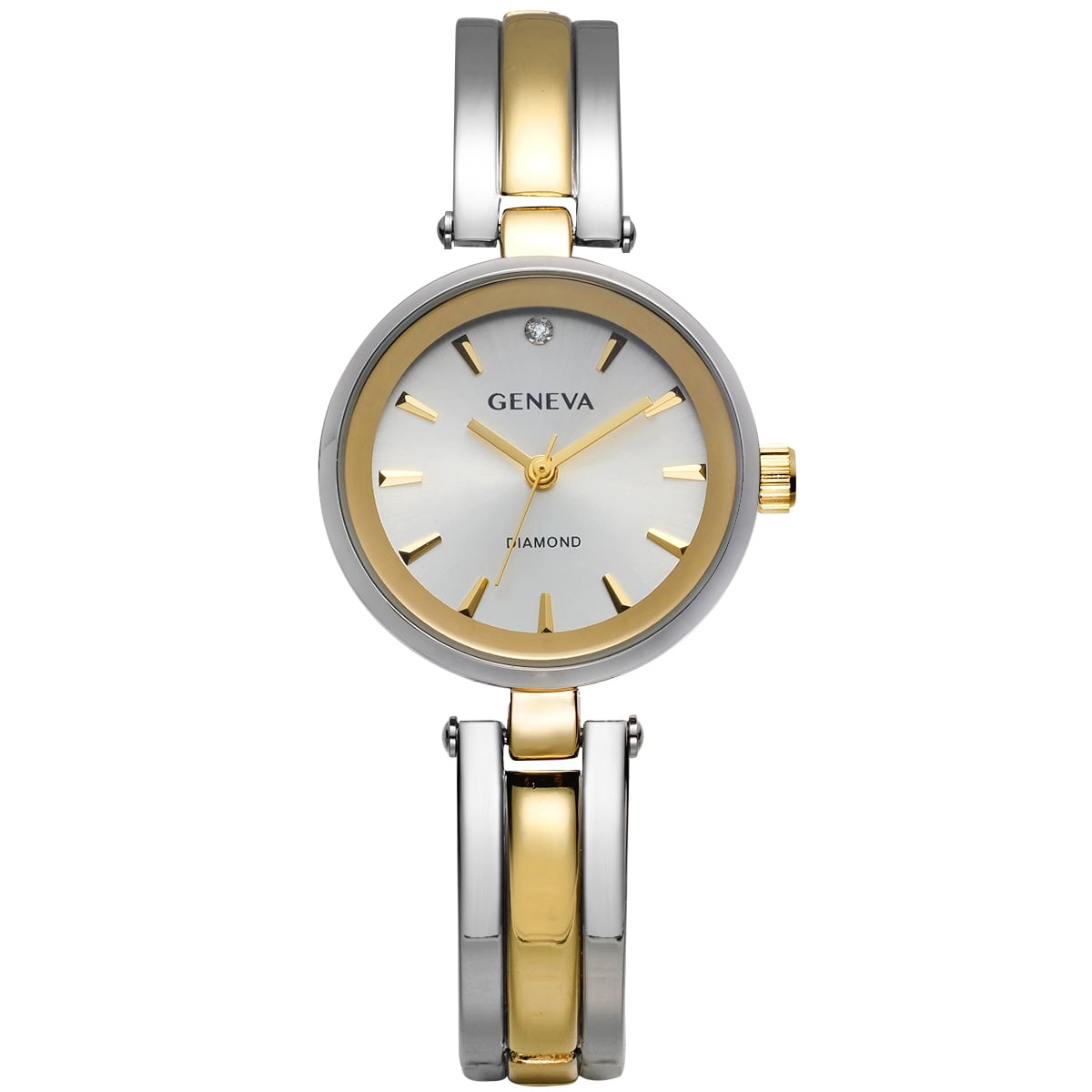 Geneva Ladies Two Tone Tone 31mm Genuine Diamond Metalized Glass Bezel ...