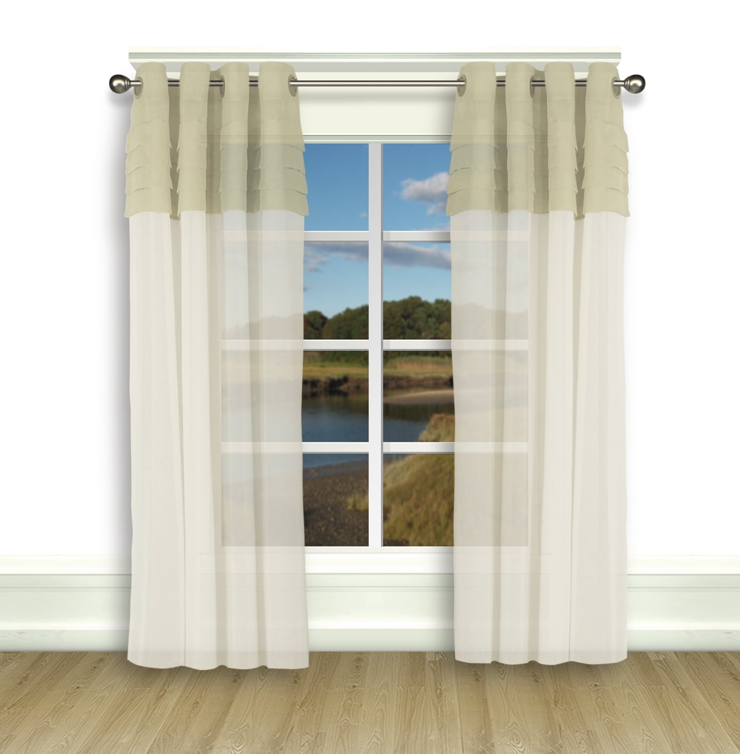 Geneva Pleated 2-Tone Grommet Panel 52x96 Linen/Ivory - Walmart.com