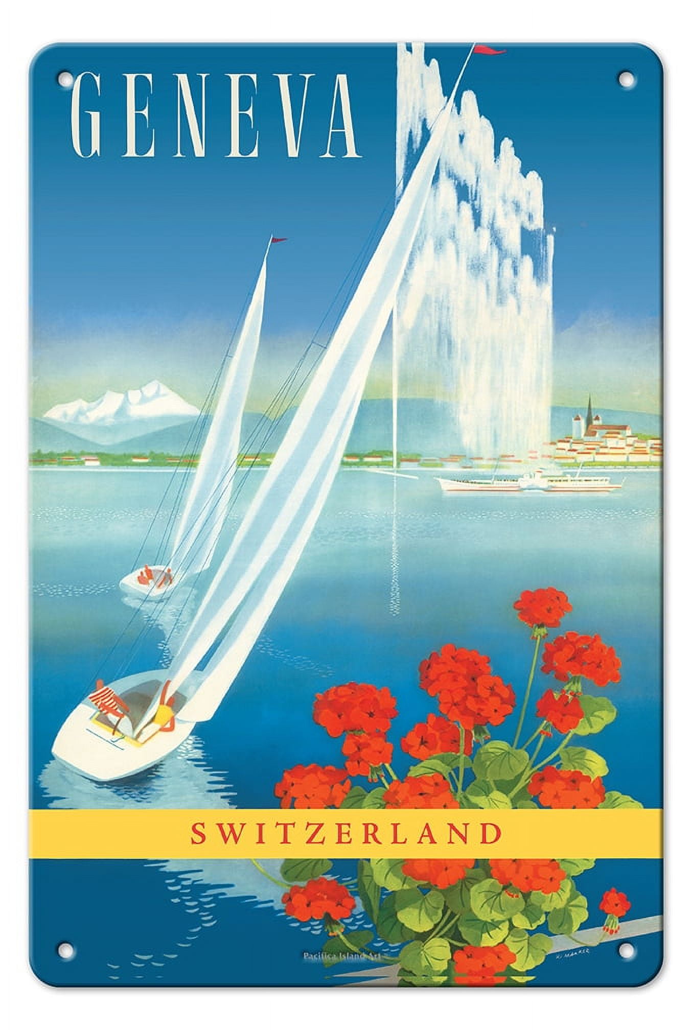Geneva Switzerland - Water Fountain Lake Geneva - Vintage Airline ...