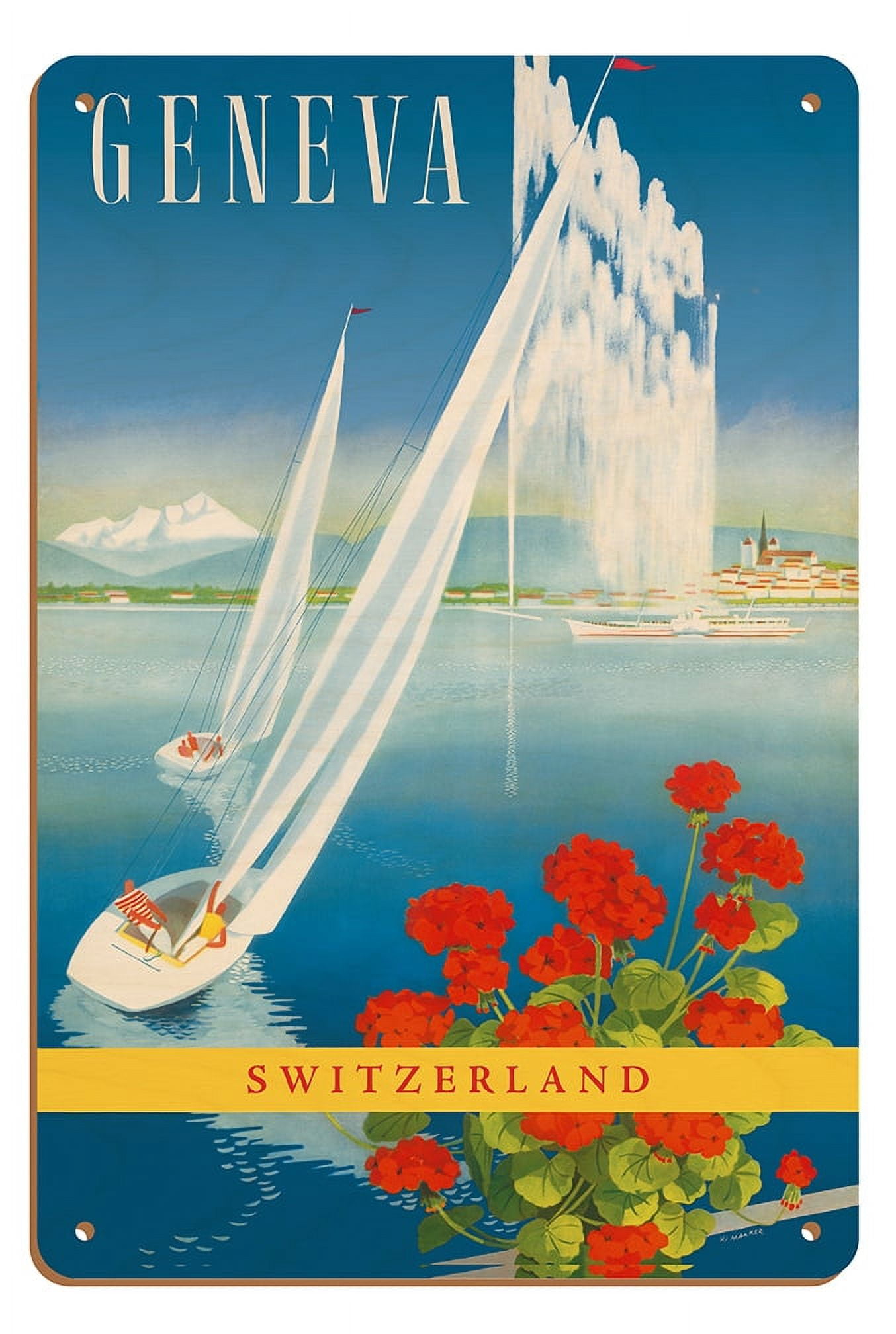 Geneva Switzerland - Water Fountain Lake Geneva - Vintage Airline ...