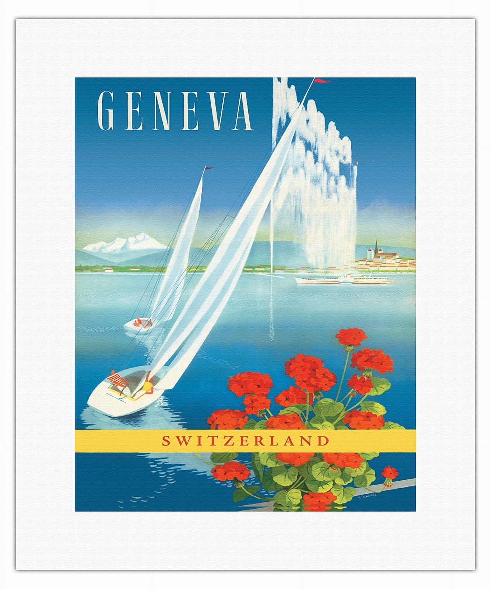 Geneva Switzerland - Water Fountain Lake Geneva - Vintage Airline ...