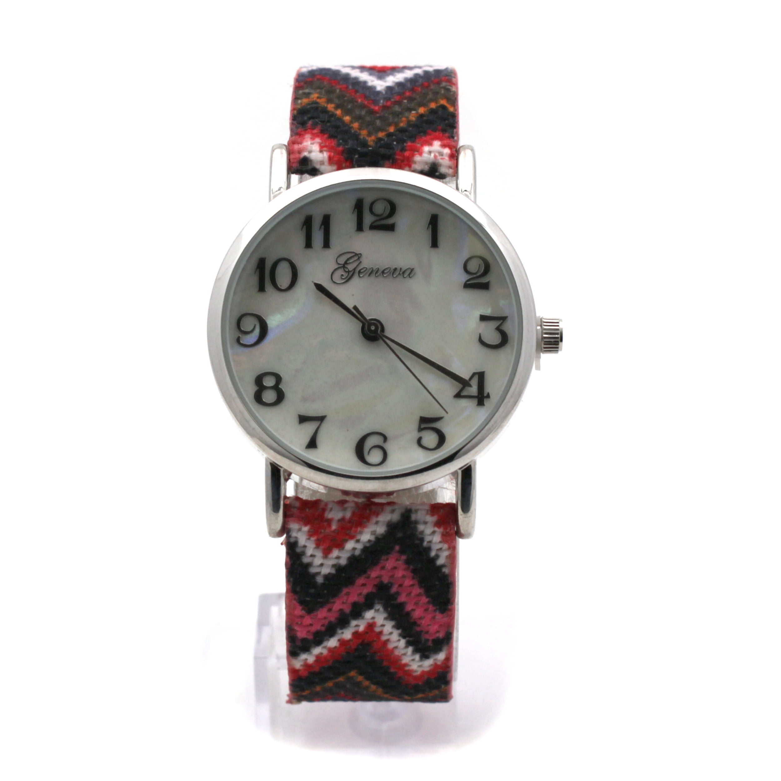 Geneva Tribal Pattern Weave Buckle Band Round Analog Wrist Watch Silver ...
