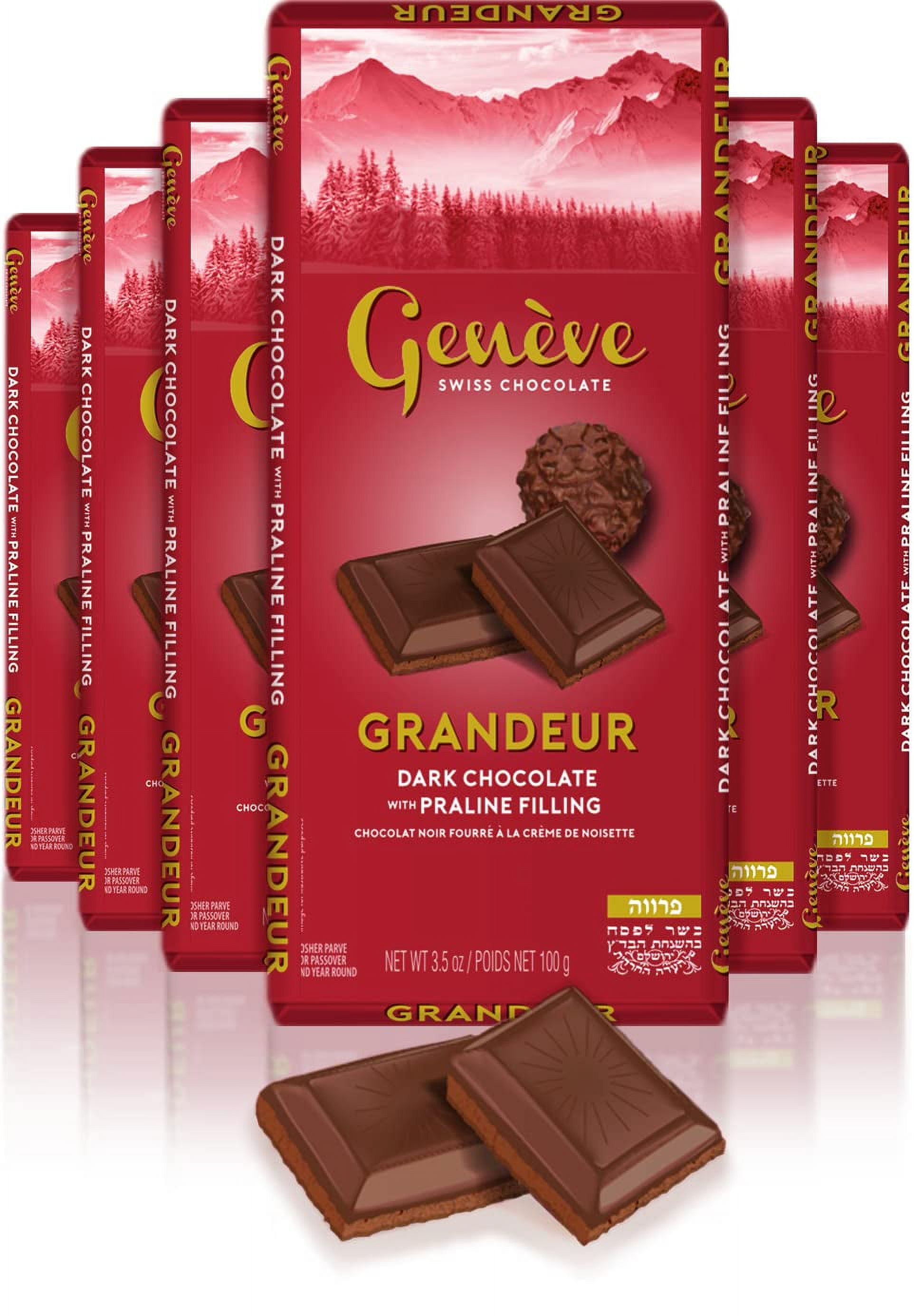 Geneve Swiss Dark Chocolate Bar with Nougat 3.5oz (6 Pack), All Natural, Kosher for Passover ...