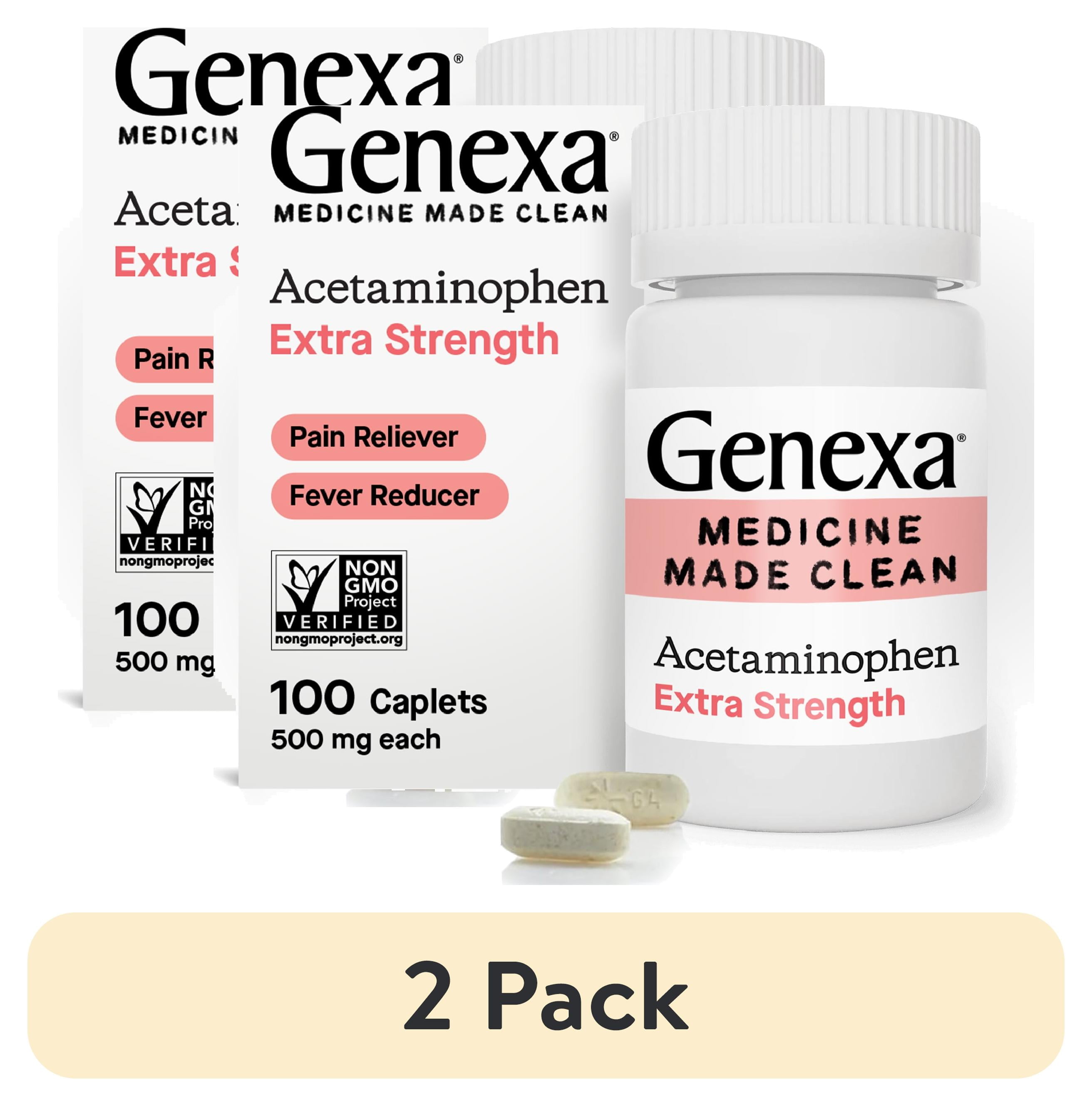 (2 pack) Genexa Clean Acetaminophen Extra Strength Pain Relief, Dye ...