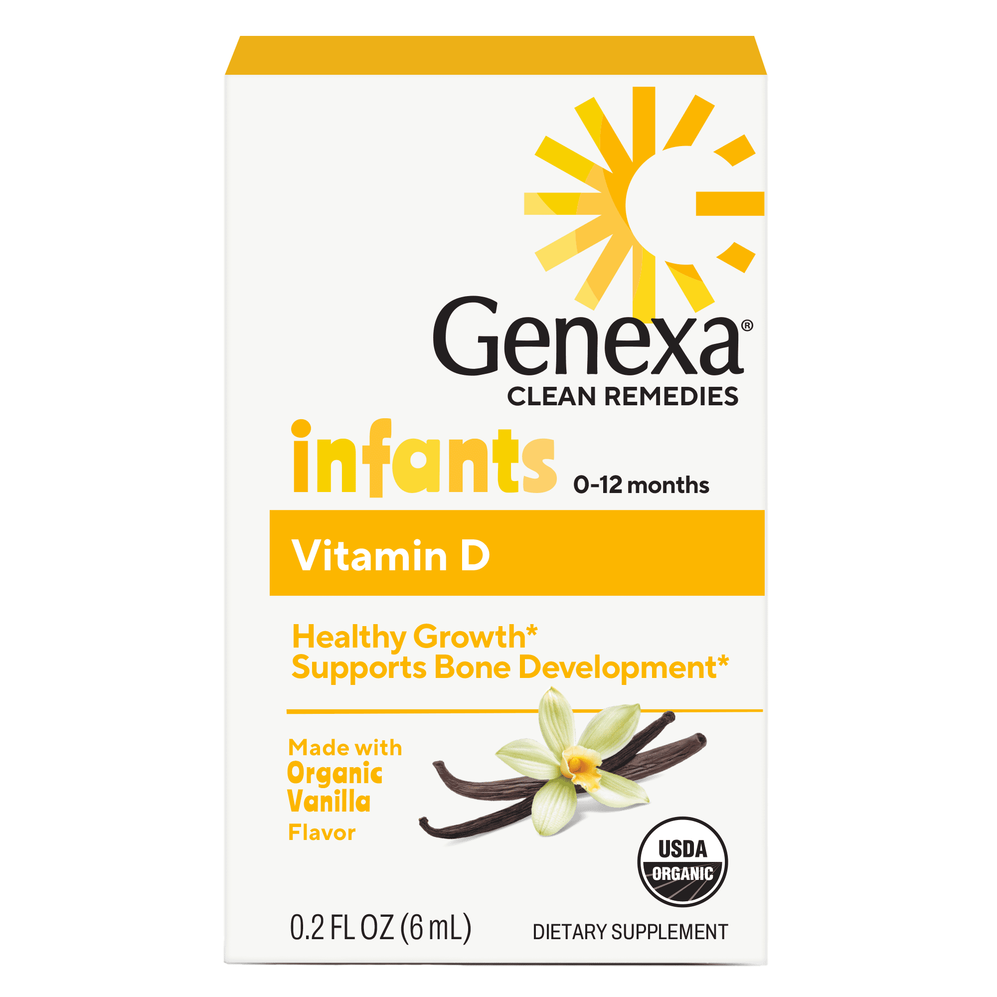 Genexa Baby Organic Vitamin D Drops, Supports Bone Development, 200 ...