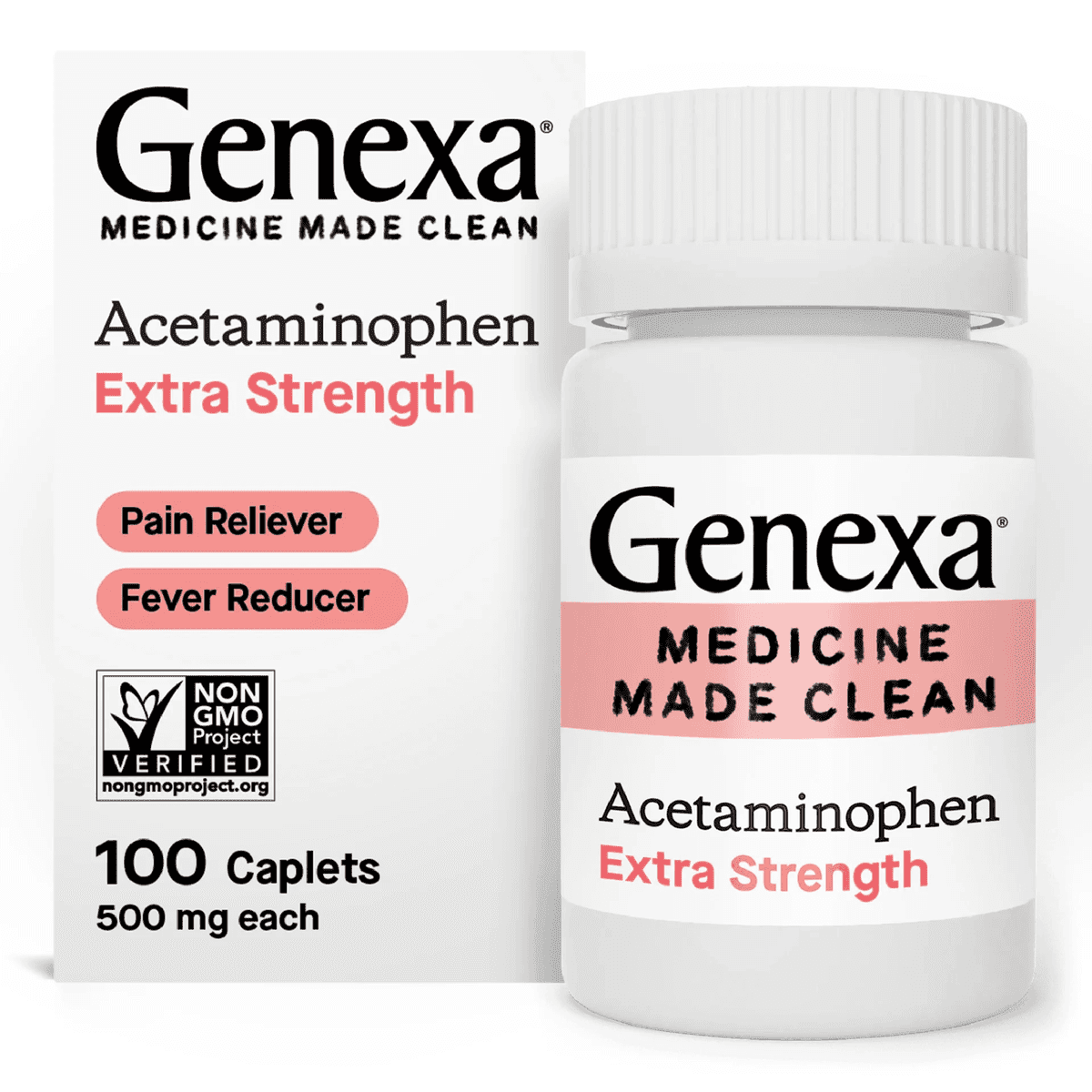 Genexa Clean Acetaminophen Extra Strength Pain Relief, Dye Free, 500mg ...
