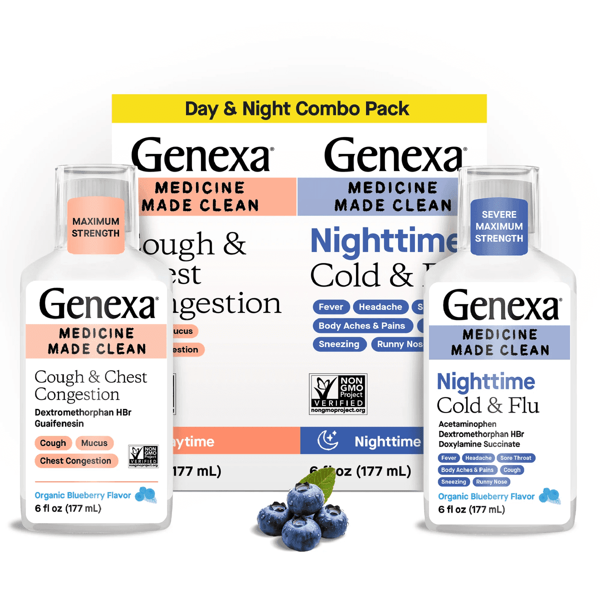 Genexa Daytime Cough & Chest Congestion + Nighttime Cold & Flu Severe ...