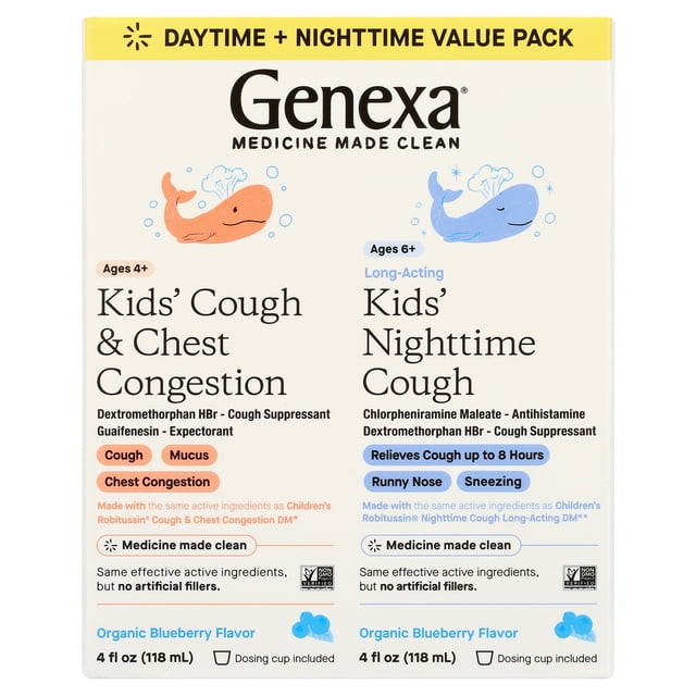 Genexa Kids' Daytime + Nighttime Cough Relief Blueberry 2 Pack, 4oz ...