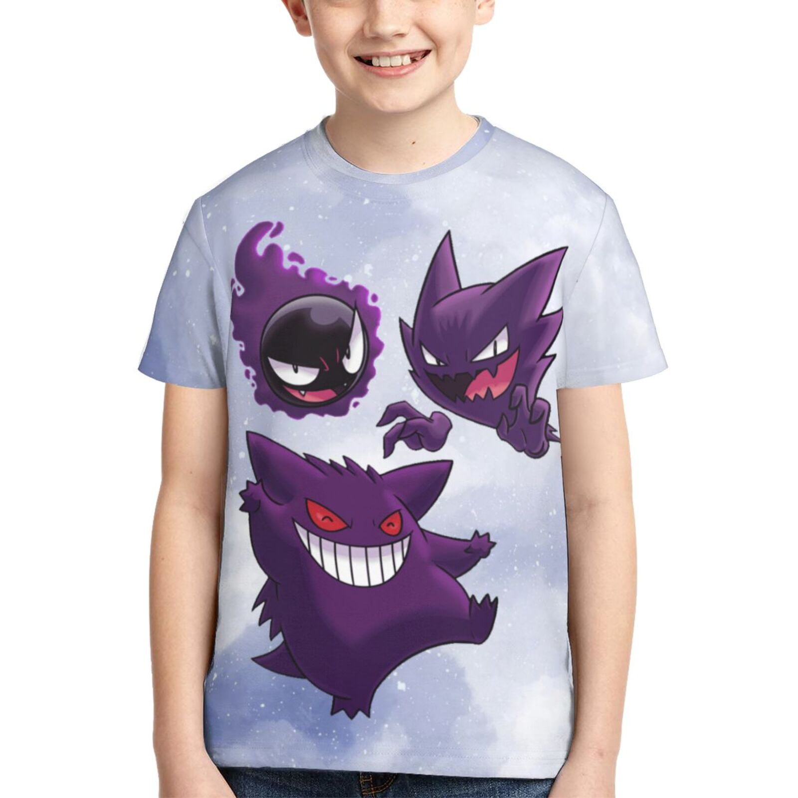 Gengar Fly Youth Unisex T-Shirt Crewneck Short Sleeve Double-Sided Print Cartoon Tee Shirts Top ...