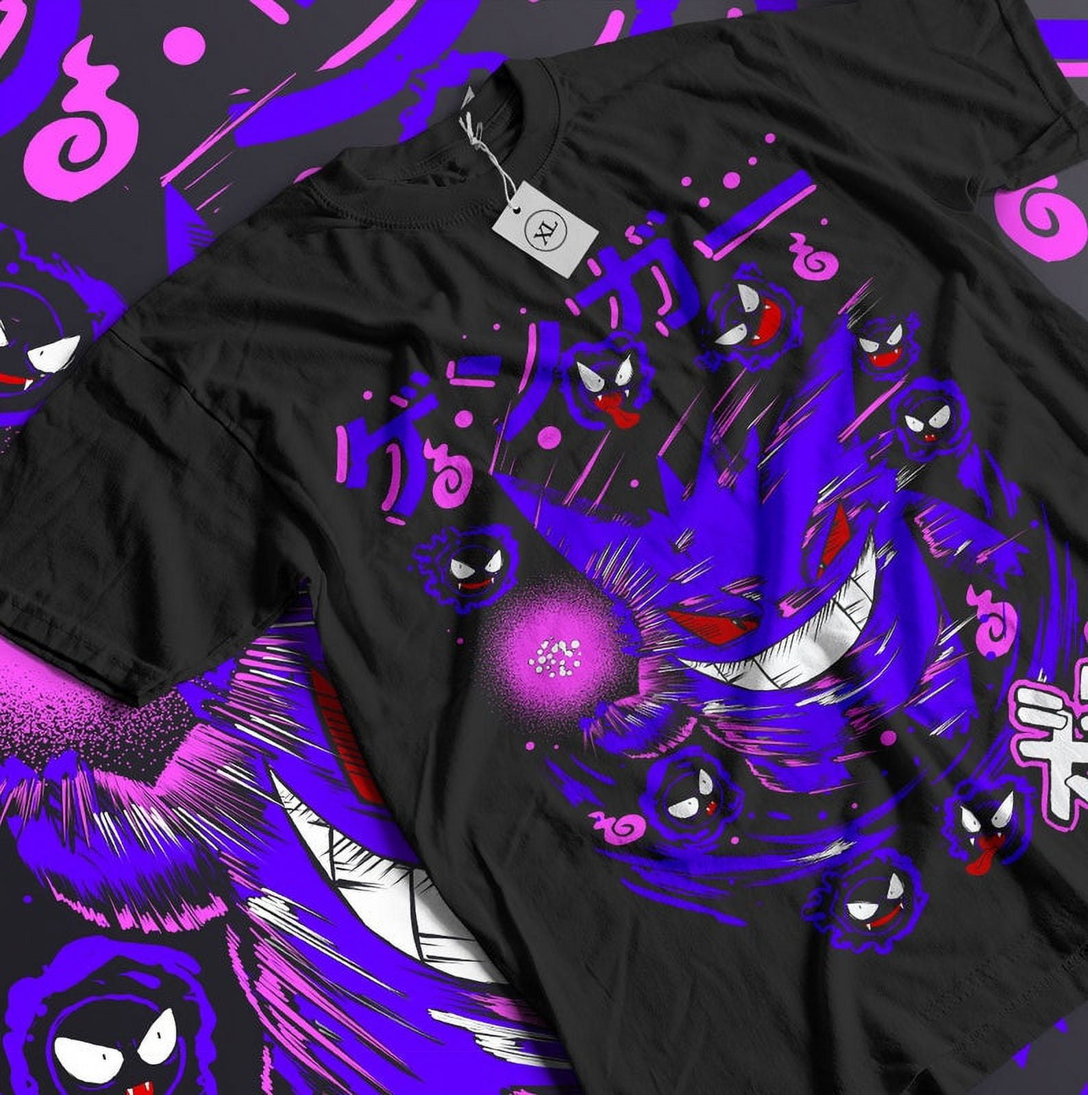 Gengar Ghastly T-Shirt, Ghost Type element Silhouette, Video Game T ...