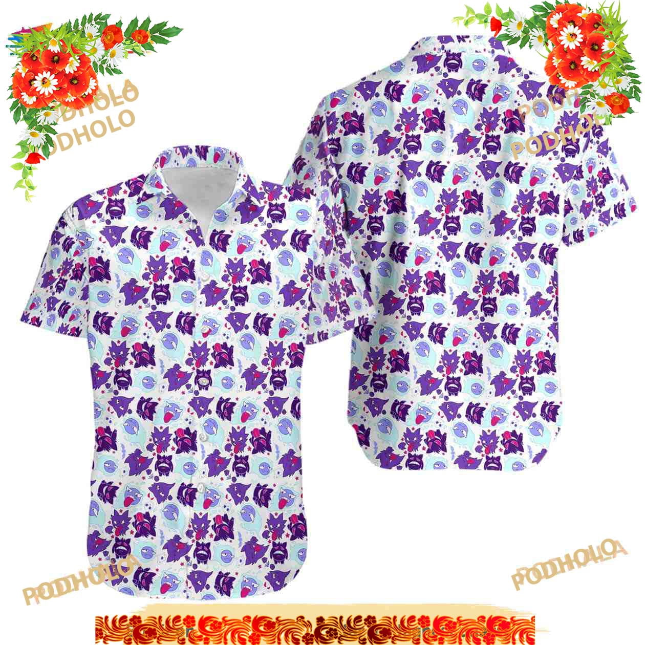 Gengar Haunter Gastly Pattern Button Up Shirt - Walmart.com