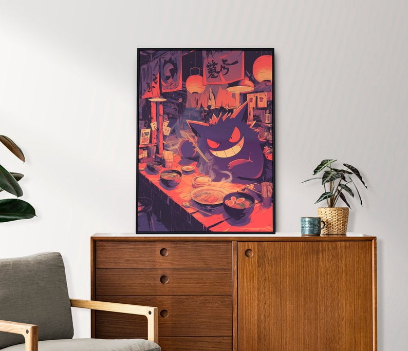 Gengar, Ramen Series, Pokemon, Japanese Tapestry Style, Anime canvas ...
