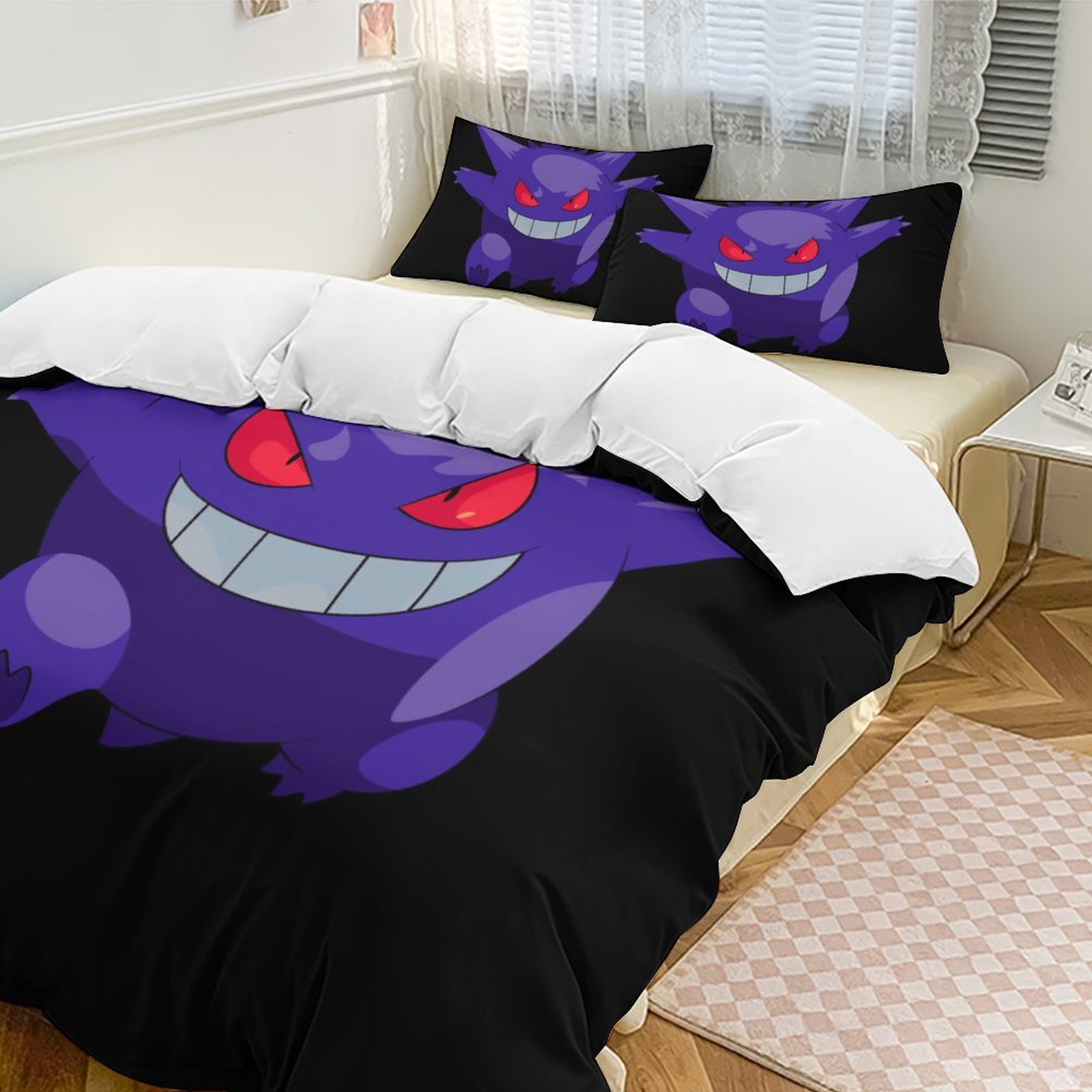 Gengar Theme 3Pcs Comforter Bedding Set Soft Pattern Bedding Colorful ...