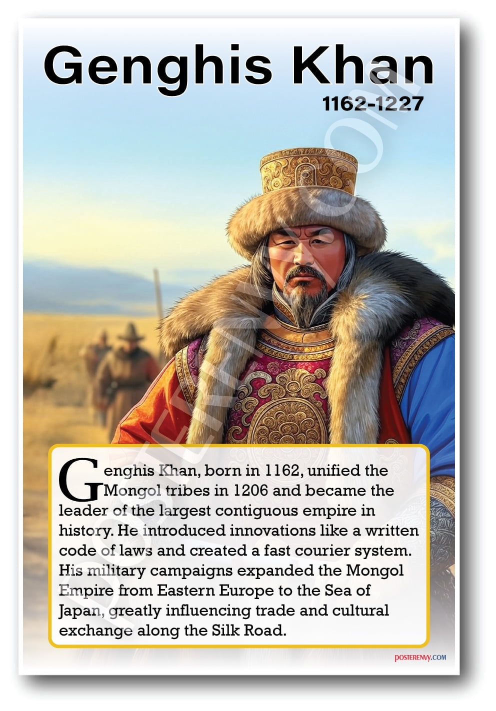Genghis Khan - Mongol Empire Founder - Biography Poster 18 x 12 inch ...