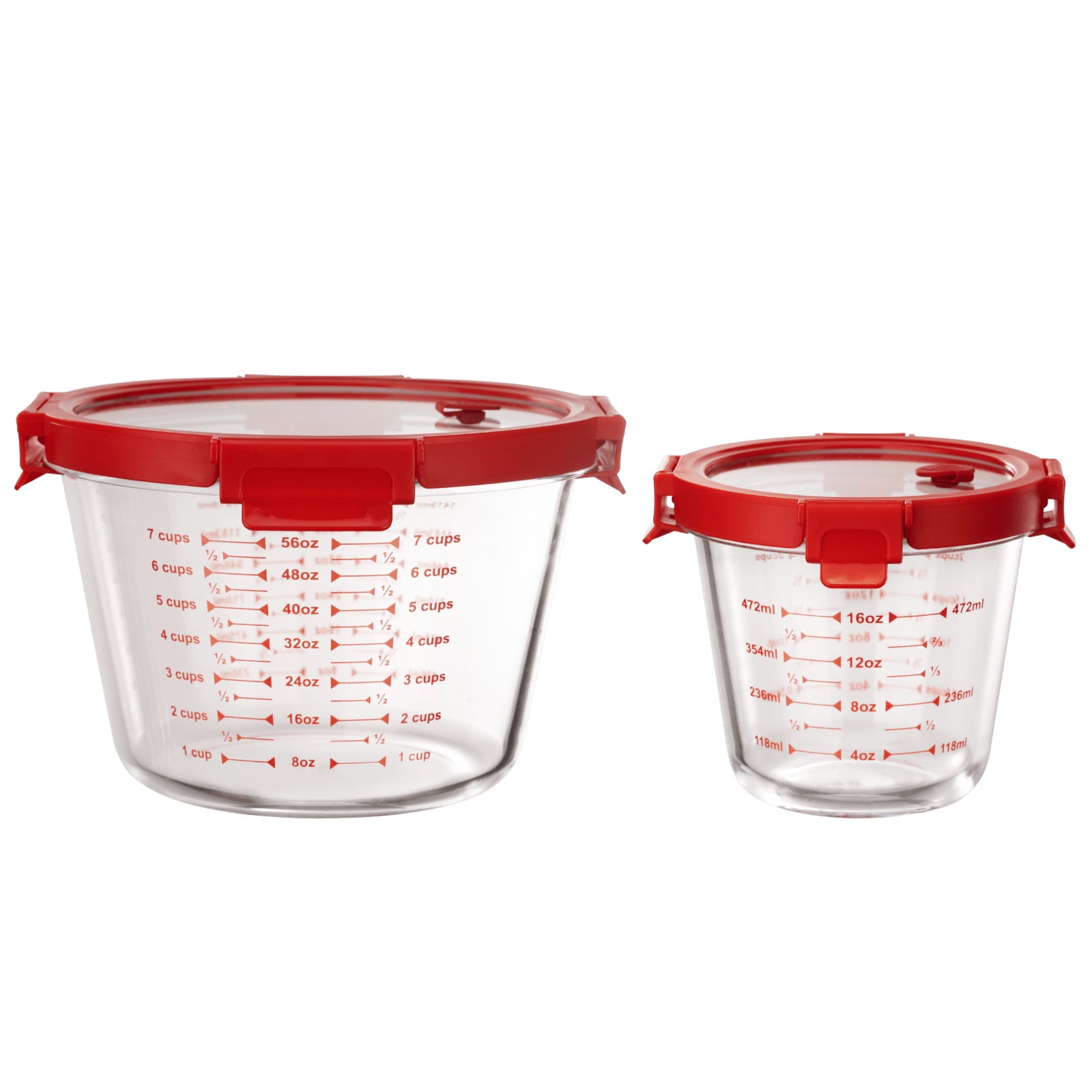 Genicook 2-Piece Borosilicate Glass Measuring Cup Set with Secure Snap ...