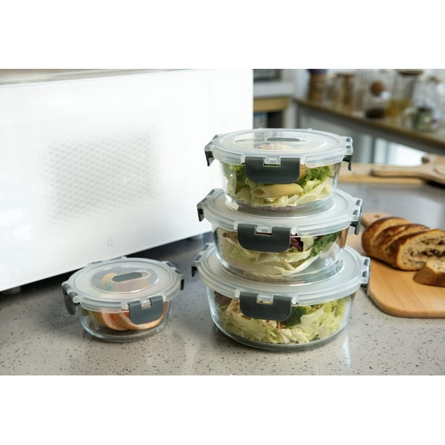 GENICOOK 8pc Round Borosilicate Glass Container with Vented Lid Set ...