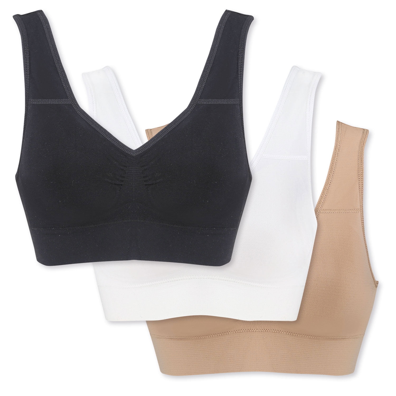 Genie Bra TLC Womens Wireless Bra - Adjustable Seamless Bra, Neutral Color 3 Bra Pack - 40CD ...