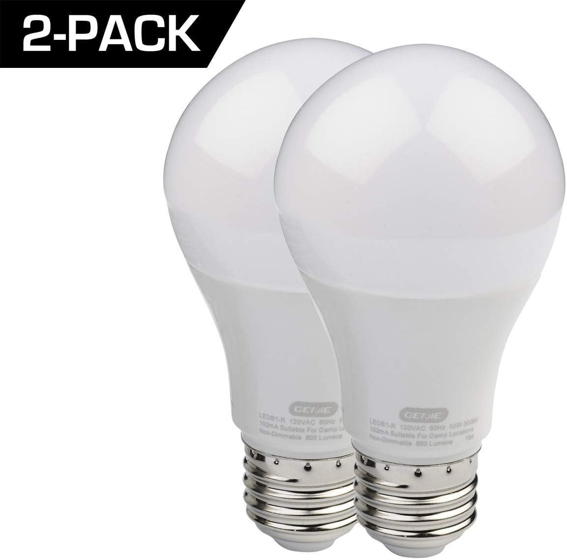 Genie LED Garage Bulbs (2-Pack), 60W, 800 Lumens, Minimizes ...