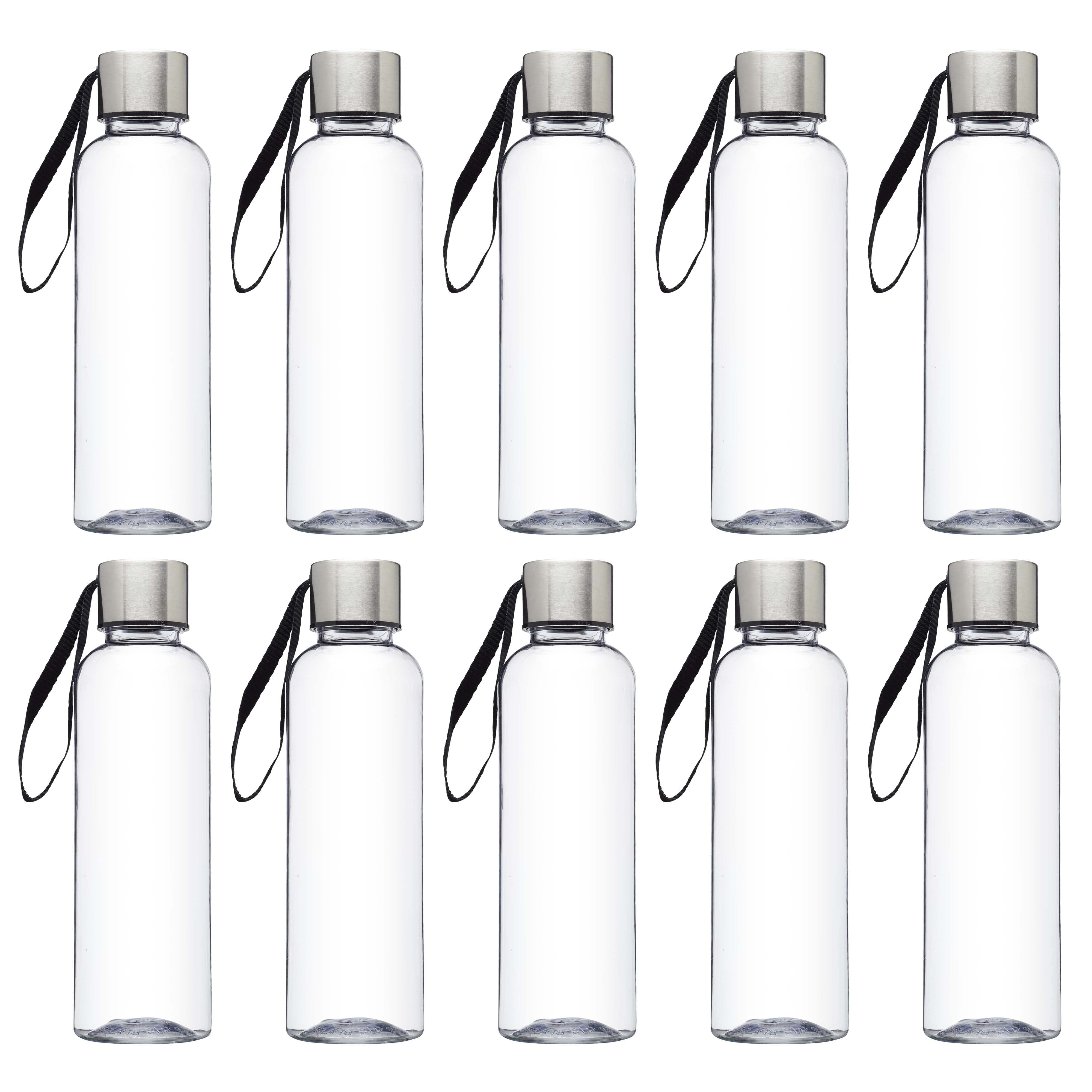 Genie Plastic Water Bottles with Strap 17 oz. Set of 10, Bulk Pack ...