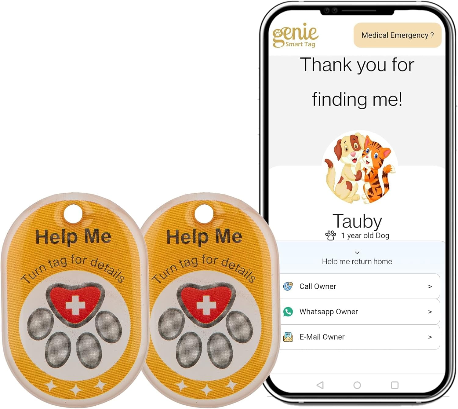 Genie Smart Pet Tag, Dog and Cat Tag with QR Code for Tracking Location ...