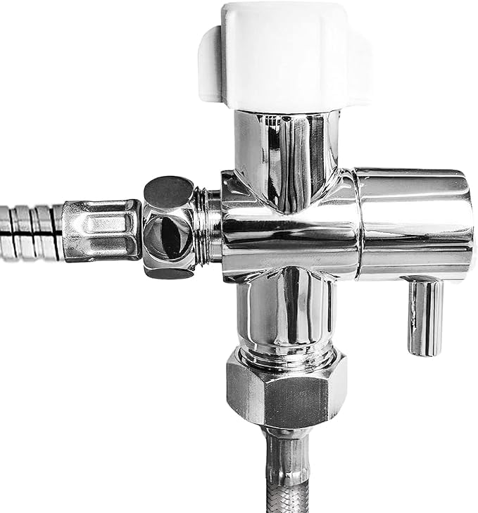 GenieBidet Hybrid LEAK-STOP Chromed Brass 3-Way T Adapter with ON/OFF ...