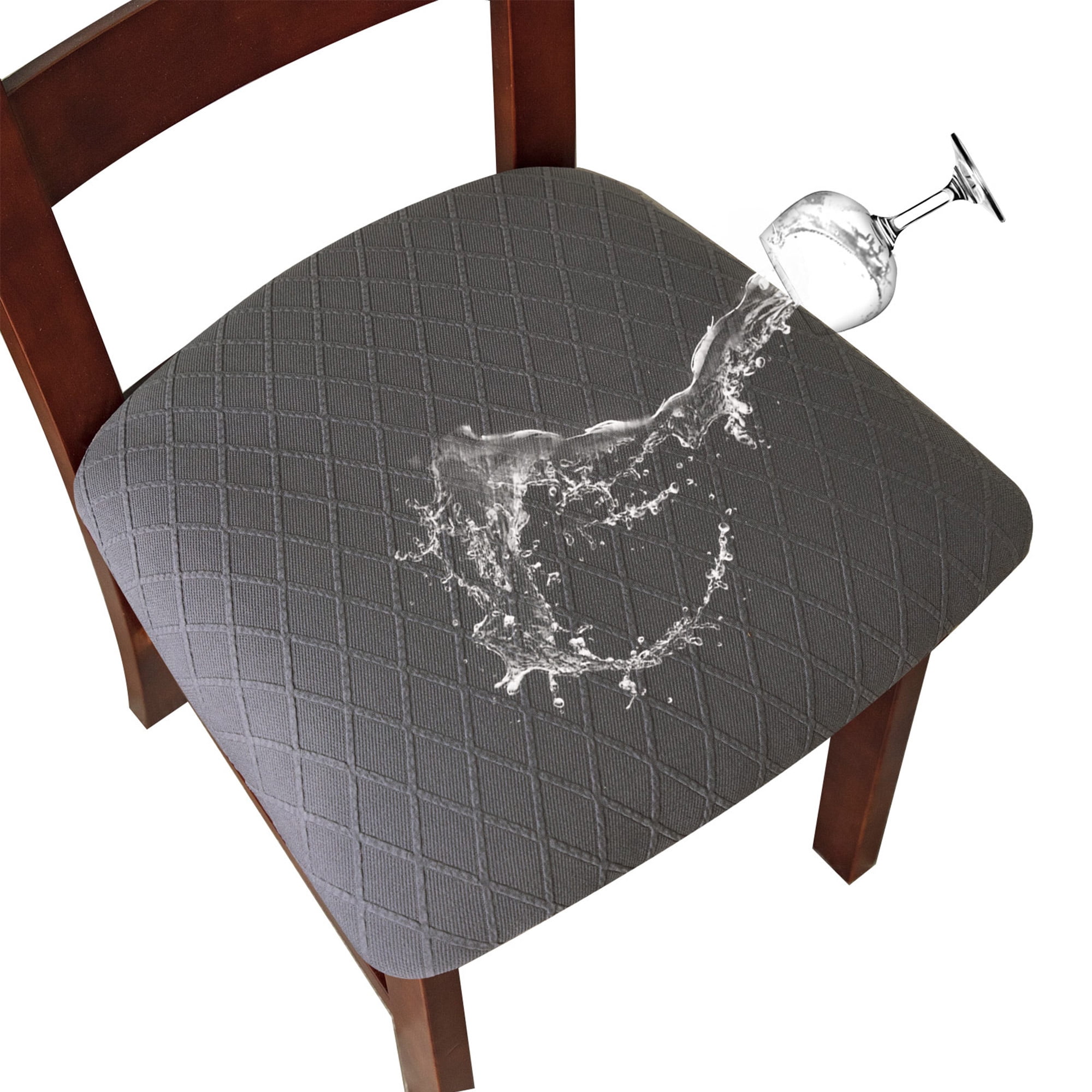 Genina Waterproof Jacquard Dining Chair Covers, Set of 2, Dark Grey ...