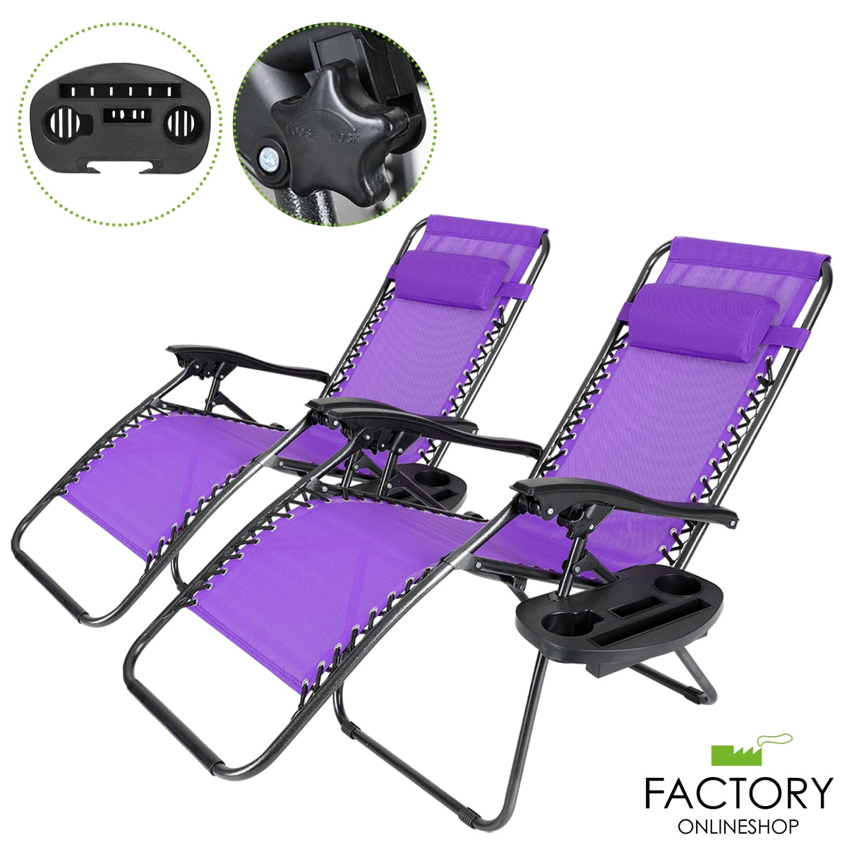 Geniqua Purple Reclining Lounge Chairs, Folding Outdoor Recliner with ...