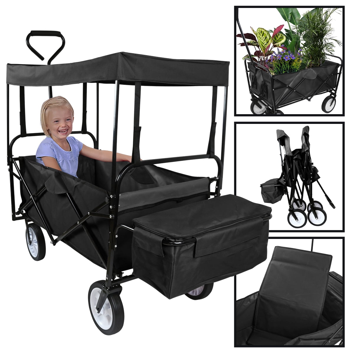 Geniqua Foldable Utility Wagon Cart with Push Handle, Collapsible Cargo ...
