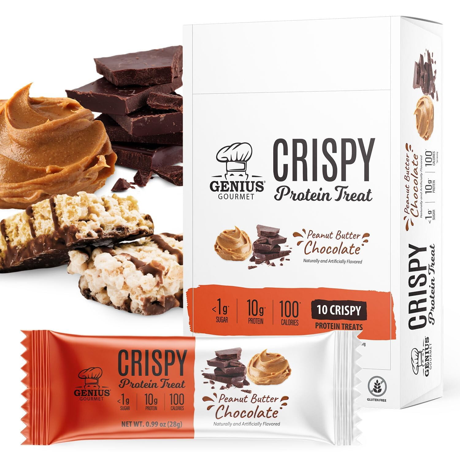 Genius Gourmet Crispy Protein Treat, Chocolate AIS1 Peanut Butter ...